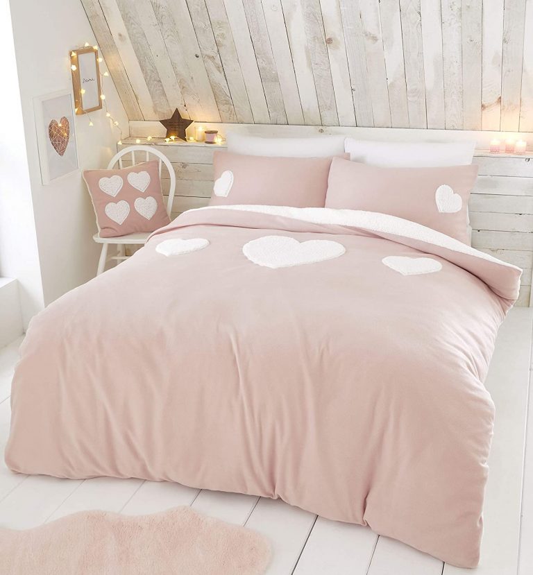 Cosy Heart Duvet Cover Set Blush Sherpa Fleece By Catherine Lansfield