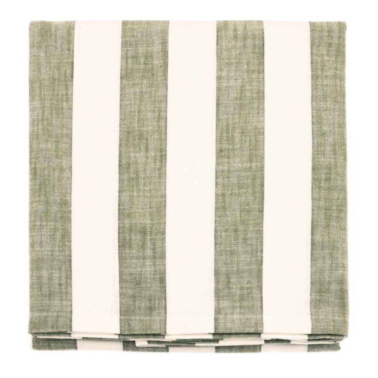 Wide Stripe Olive Table Linen 100% Cotton