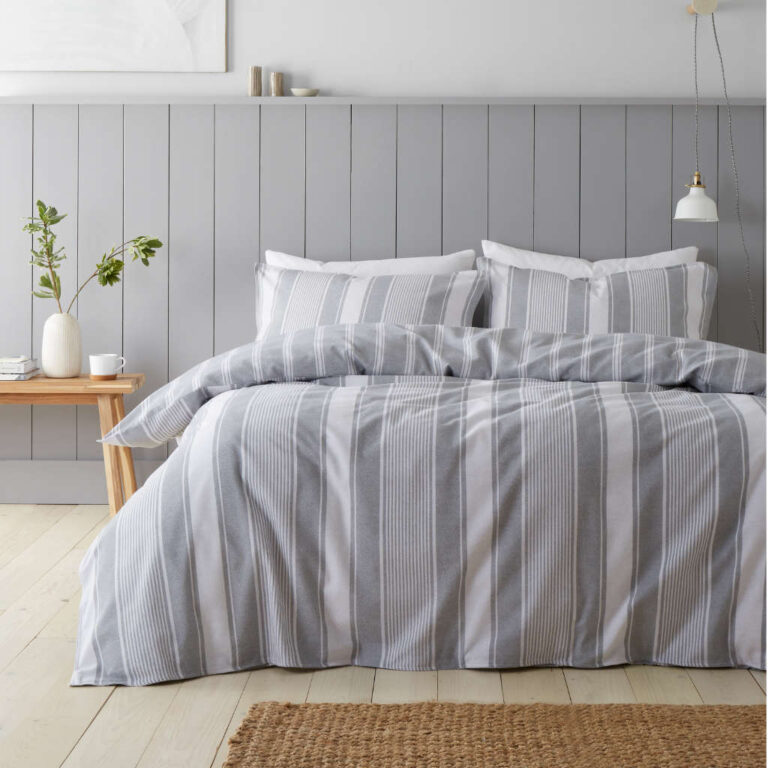 Brushed Ticking Stripe Bedding In Grey Duvet Cover Set